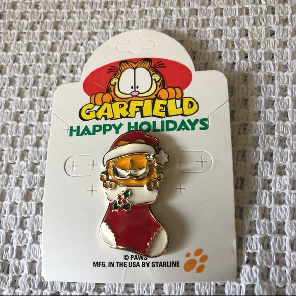 Garfield | Jewelry | Vintage Garfield Enamel Happy Holidays Pin By ...